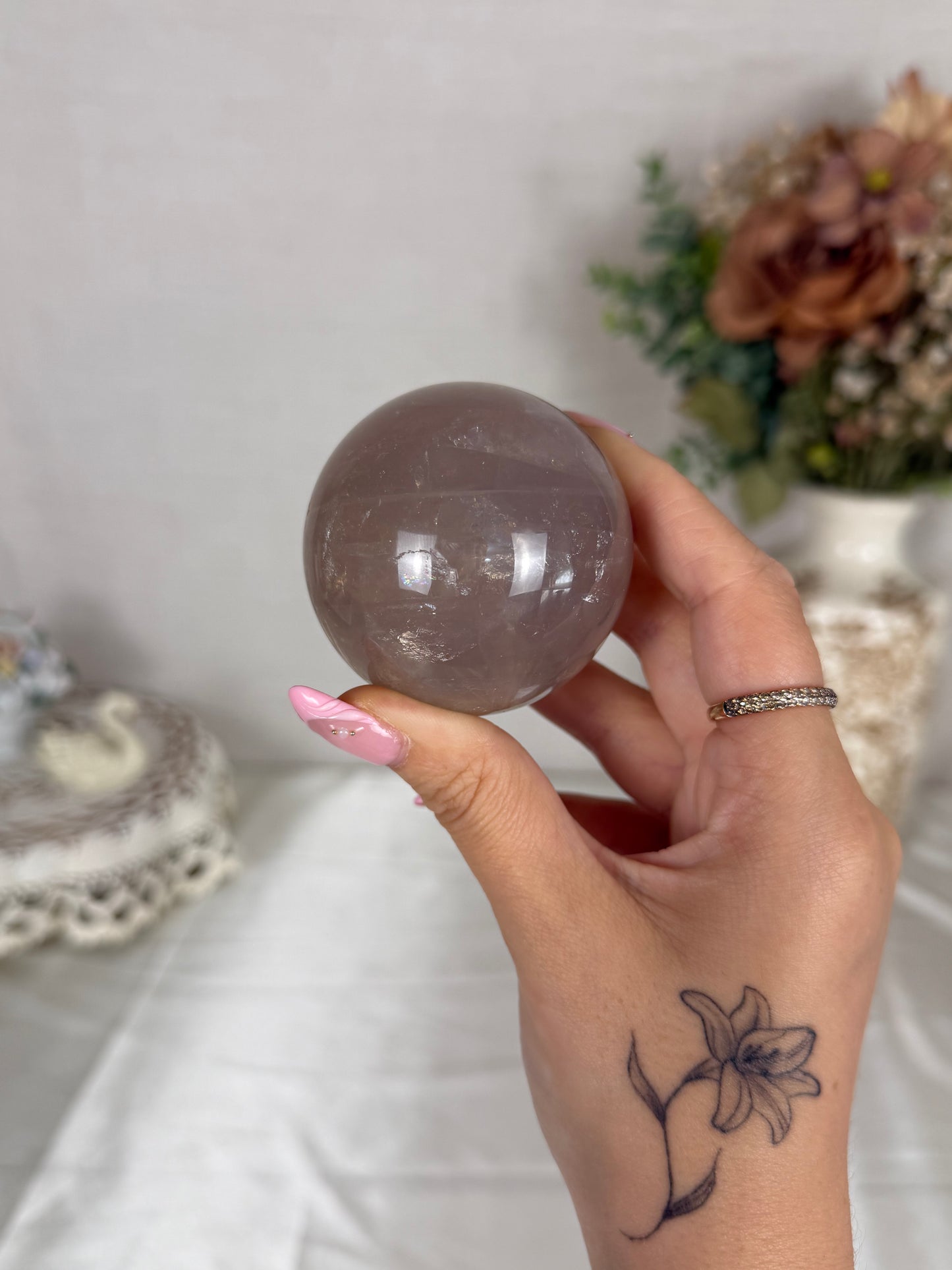 *Smoky Lavender/Blue Star Rose Quartz Sphere (32B) – Azalea Crystals
