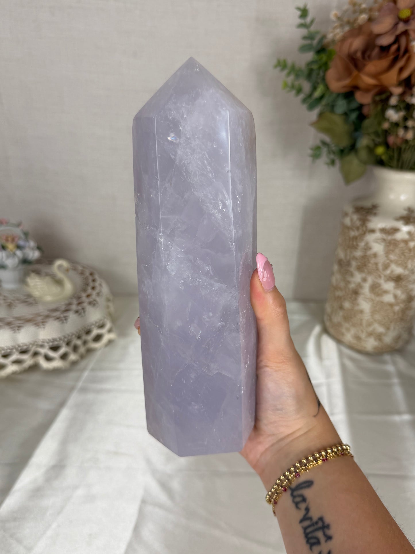 Large Periwinkle Blue Rose Quartz Tower (205) – Azalea Crystals
